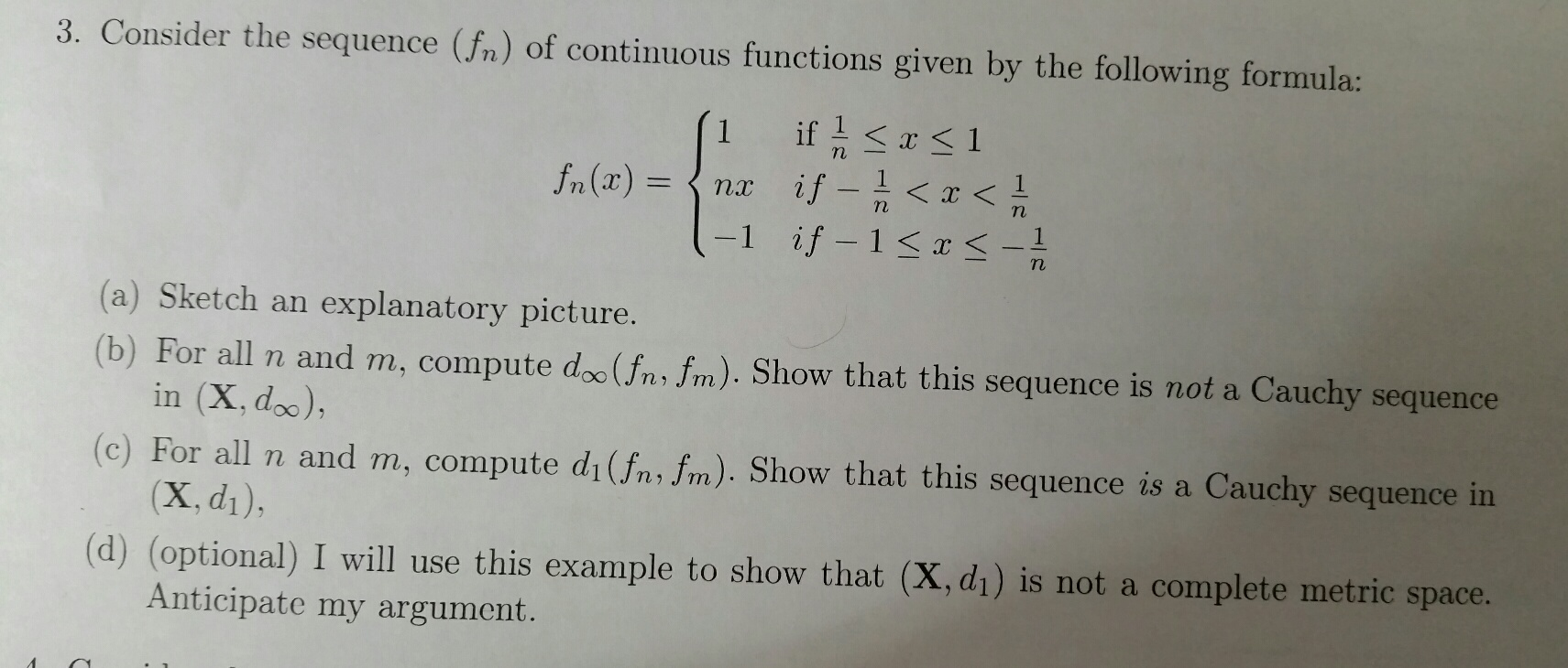 Solved Consider the sequence (/n) of continuous functions | Chegg.com