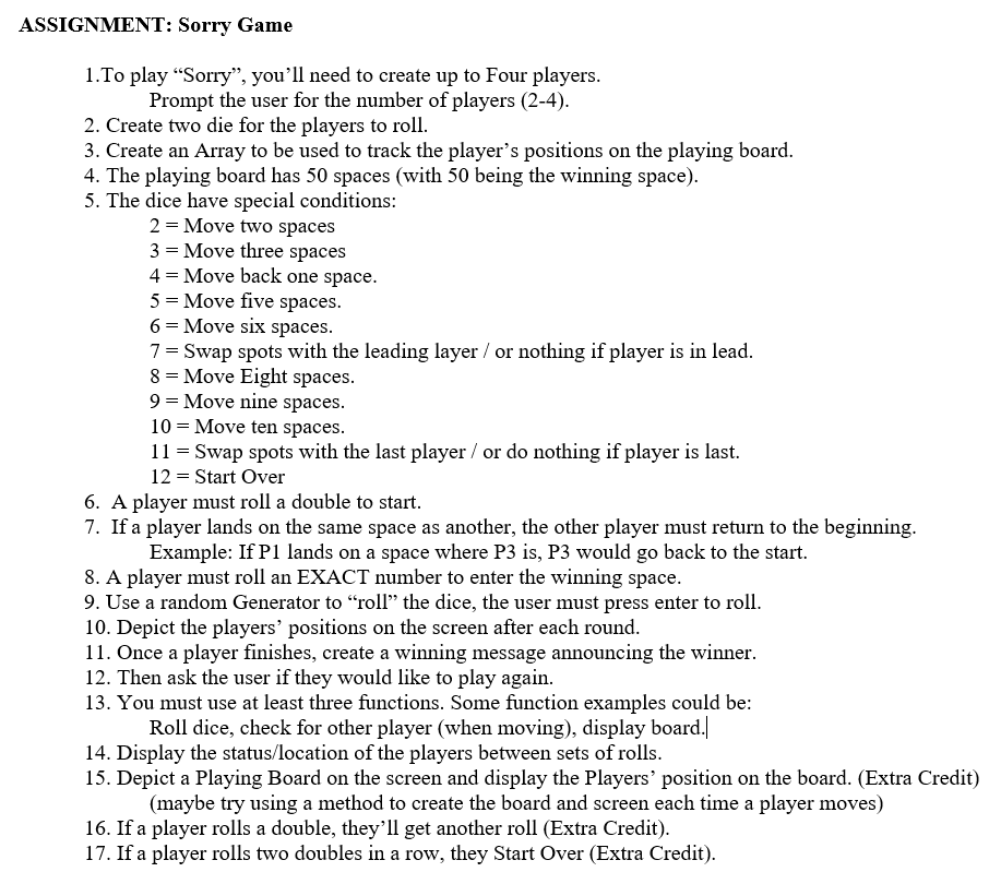 Solved To play "Sorry", you'll need to create up to Four | Chegg.com