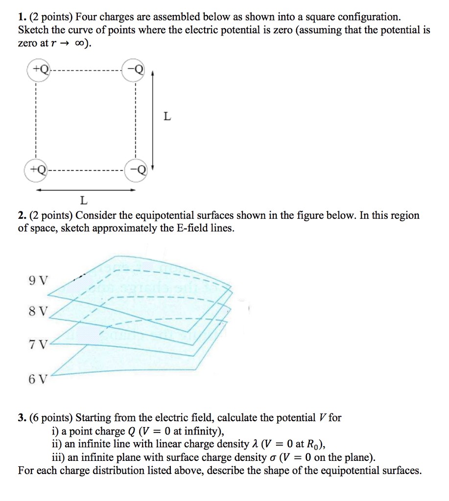 Solved 1. (2 points) Four charges are assembled below as | Chegg.com