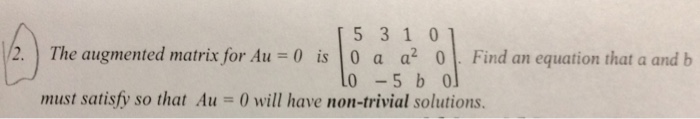 Solved The augmented matrix for Au=0 is Find and equation | Chegg.com