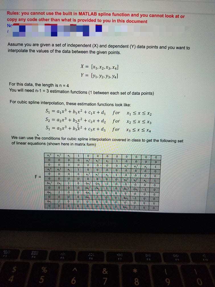 Solved Rules: you cannot use the built in MATLAB spline | Chegg.com