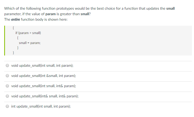 Solved Which of the following function prototypes would be | Chegg.com
