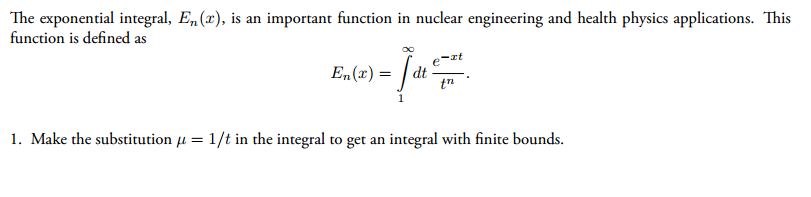 The exponential integral, E_n(x)y is an important | Chegg.com