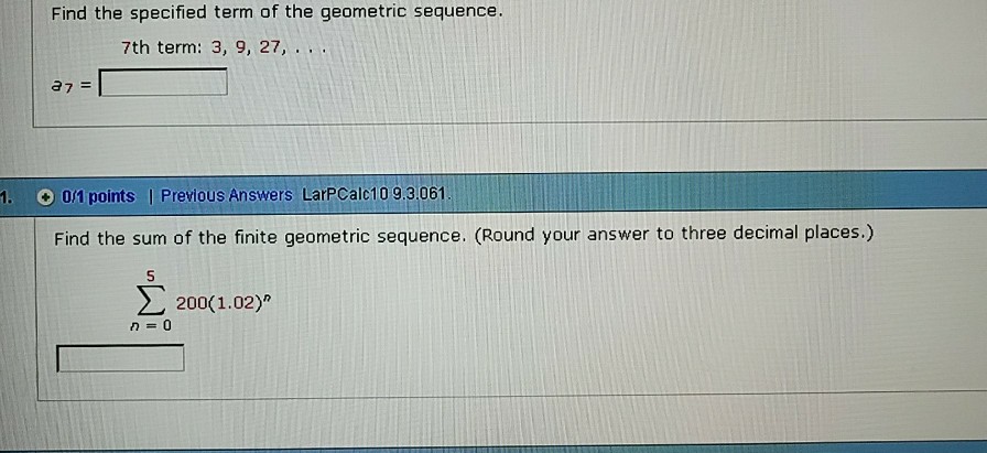 Solved Find the specified term of the geometric sequence 7th | Chegg.com
