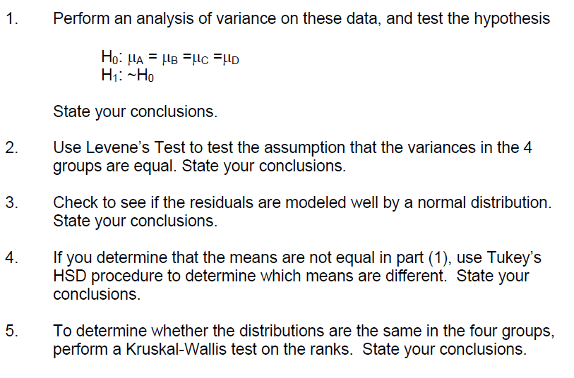 Solved 1. Perform an analysis of variance on these data, and | Chegg.com