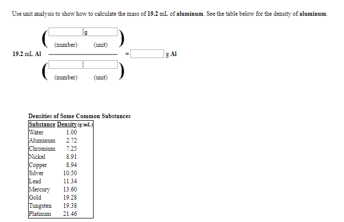 Solved Use unit analysis to show how to calculate the mass | Chegg.com