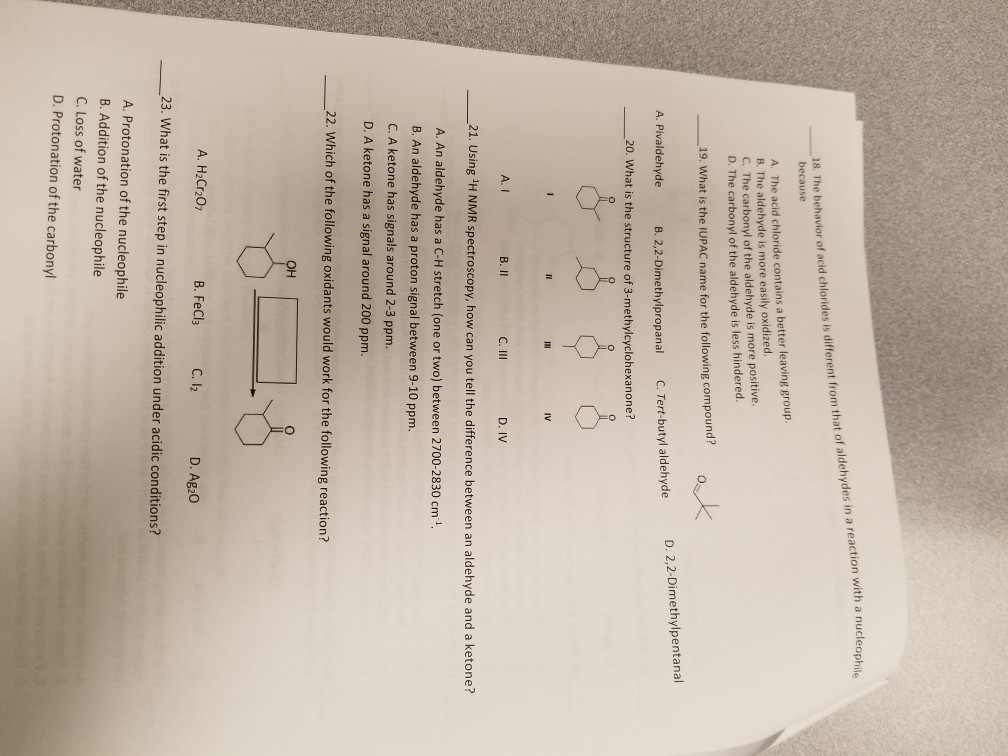 Solved 18. The behavior of acid chlorides is different from | Chegg.com