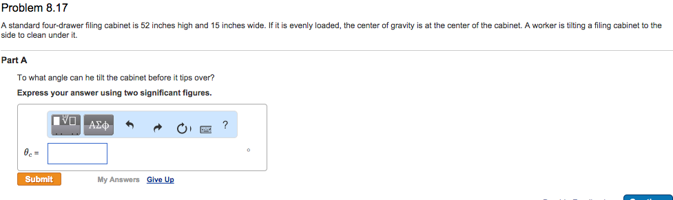 Solved Problem 8.17 0. standard four-drawer filling cabinet | Chegg.com