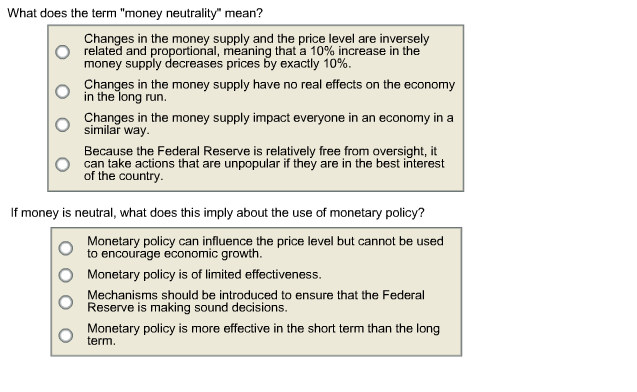 Solved What does the term "money neutrality" mean? Changes | Chegg.com