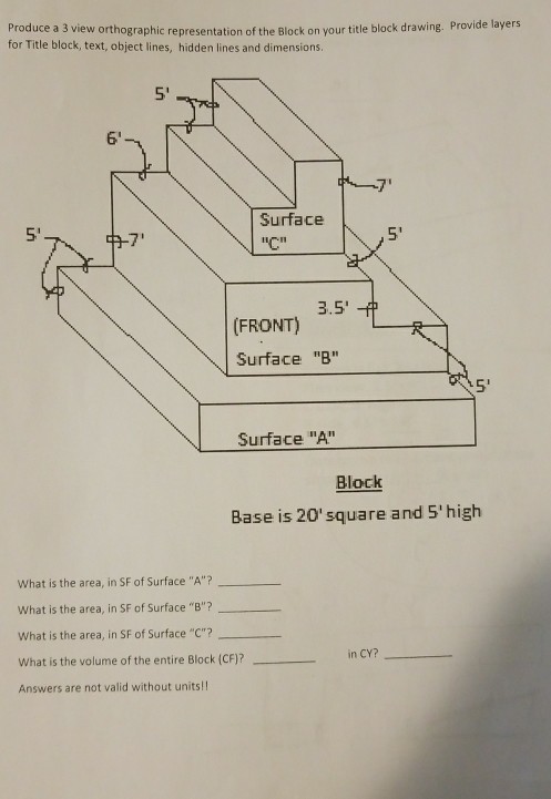 Solved Produce a 3 view orthographic representation of the | Chegg.com