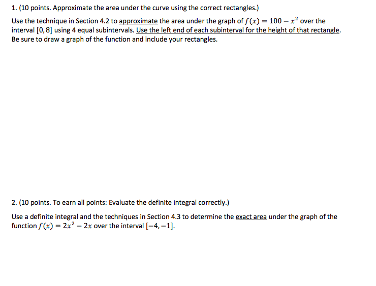 Solved 1. (10 points. Approximate the area under the curve | Chegg.com