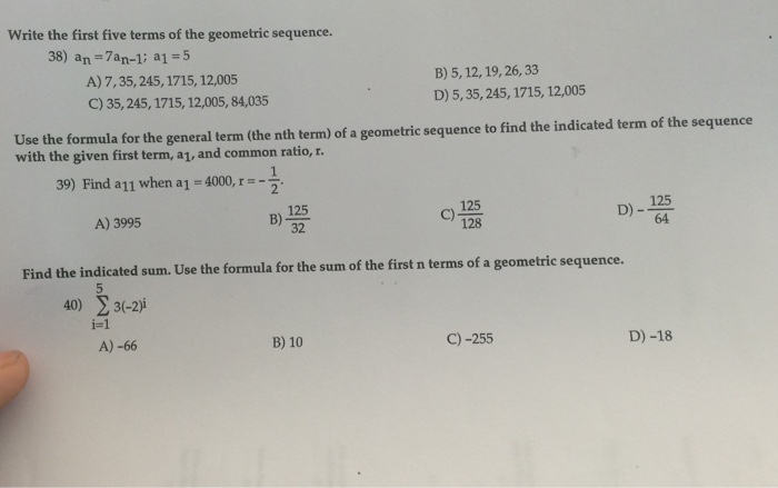 Solved Write the first five terms of the geometric sequence. | Chegg.com