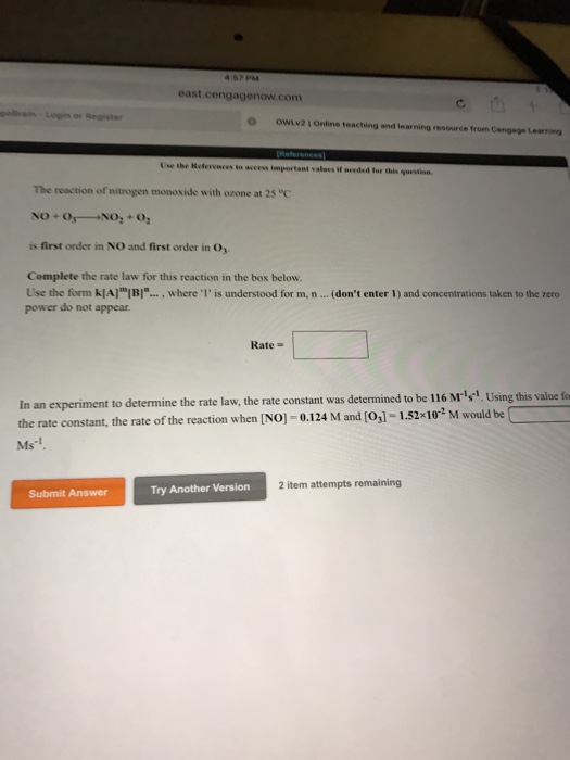 Solved The reaction of nitrogen monoxide with ozone at 25 | Chegg.com