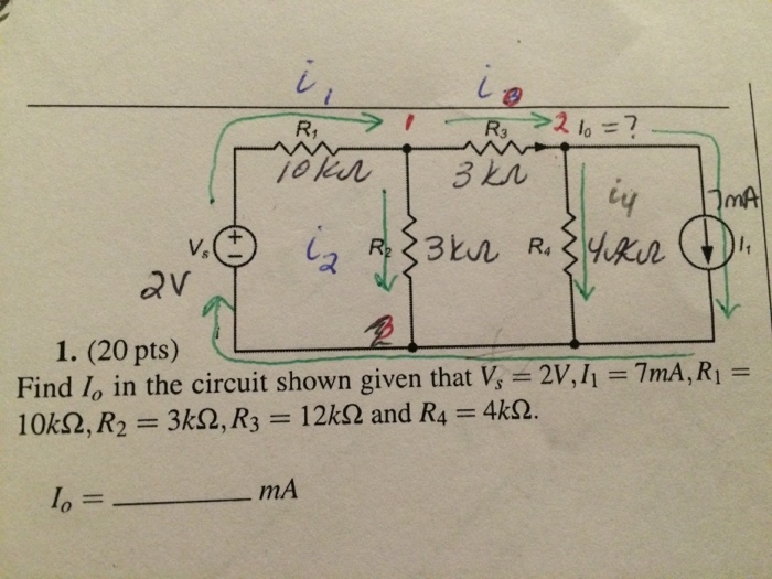 Solved find Io in the circuit shown given tha Vs = 2V, I1 = | Chegg.com