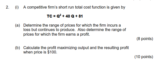Solved A competitive firm's short run total cost function is | Chegg.com