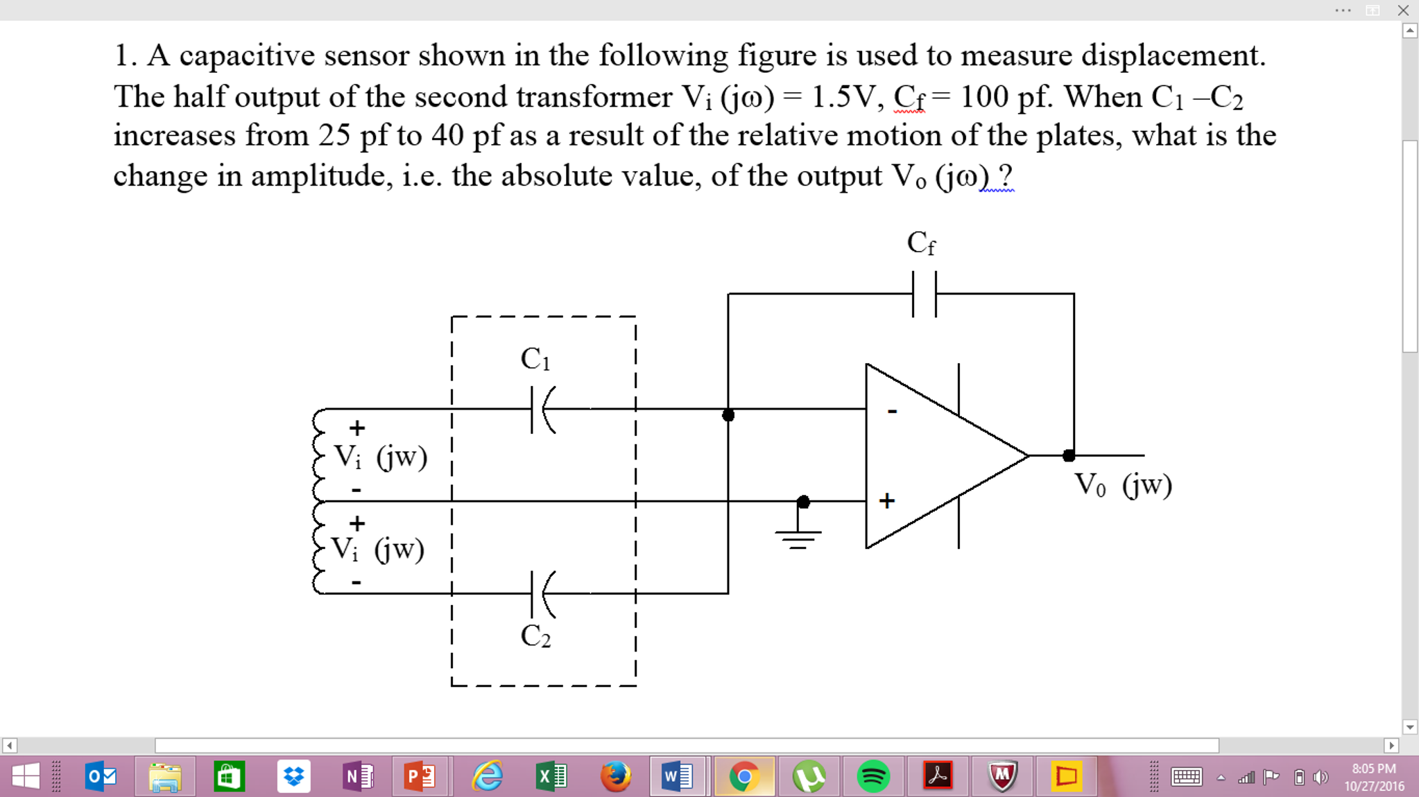 Solved A capacitive sensor shown in the following figure is | Chegg.com