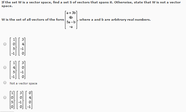 Solved If the set W is a vector space, find a set S of | Chegg.com