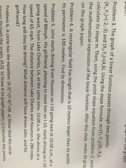 Solved Problem 3. The graph of a linear function passes | Chegg.com