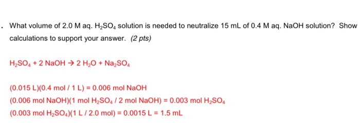 Solved What volume of 2.0 M aq. H2SO4 solution is needed to | Chegg.com