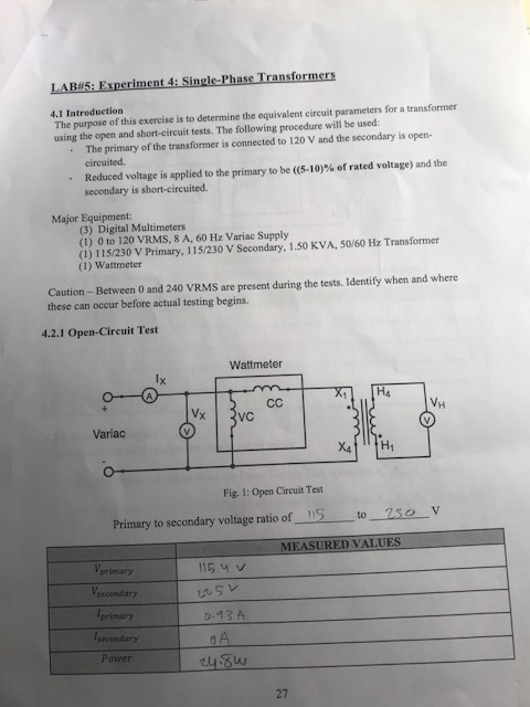 Solved LAB#5: Experiment 4: Single-Phase Transformers 4.1 | Chegg.com Solved LAB#5: Experiment 4: Single-Phase Transformers 4.1 | Chegg.com