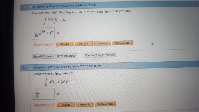 Solved 3. O 0/1 points1Previous Answers SCalcET8 5.5.021.MI | Chegg.com