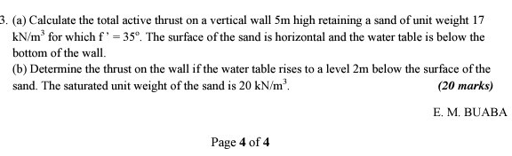 Solved . (a) Calculate the total active thrust on a vertical | Chegg.com