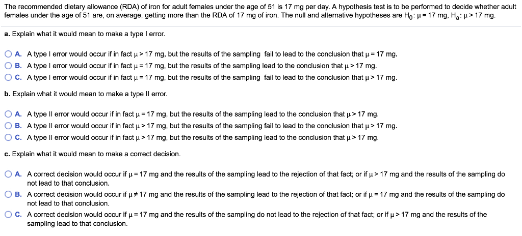 Solved The recommended dietary allowance (RDA) of iron for | Chegg.com