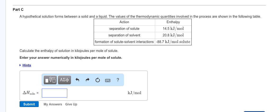 Solved Part C A hypothetical solution forms between a solid | Chegg.com