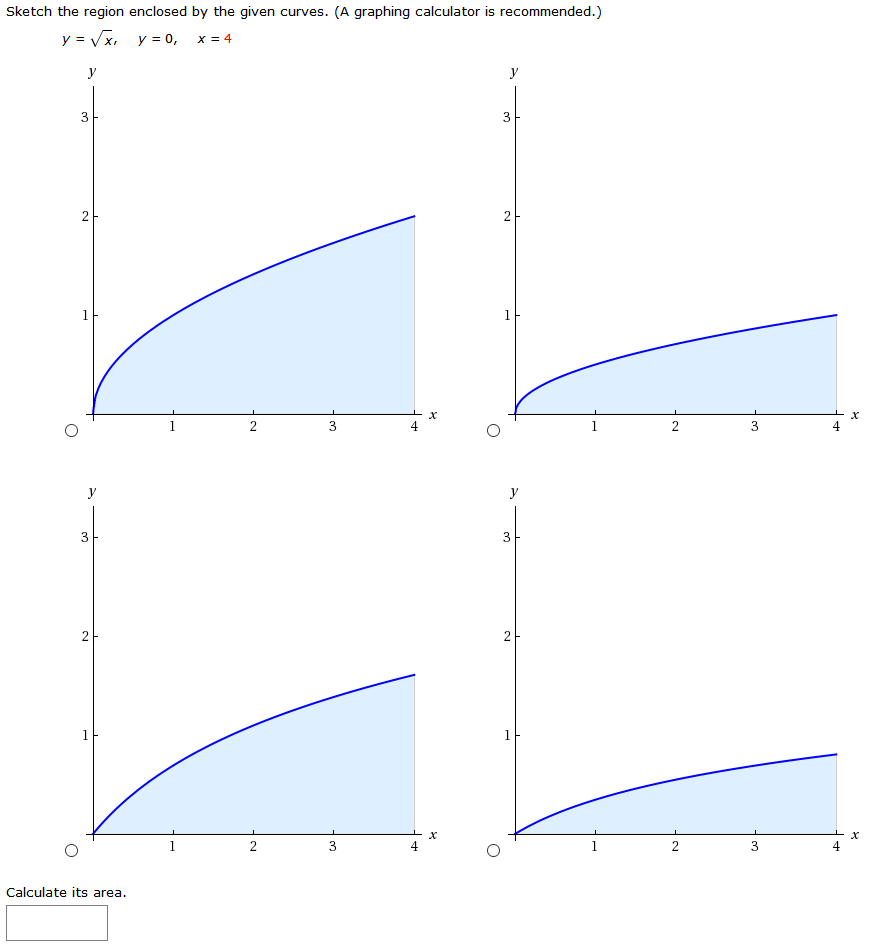 Solved Sketch the region enclosed by the given curves. (A | Chegg.com Solved Sketch the region enclosed by the given curves. (A | Chegg.com