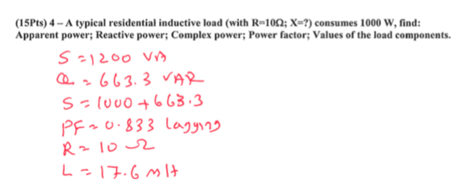 Solved A typical residential inductive load (with R = 10 | Chegg.com