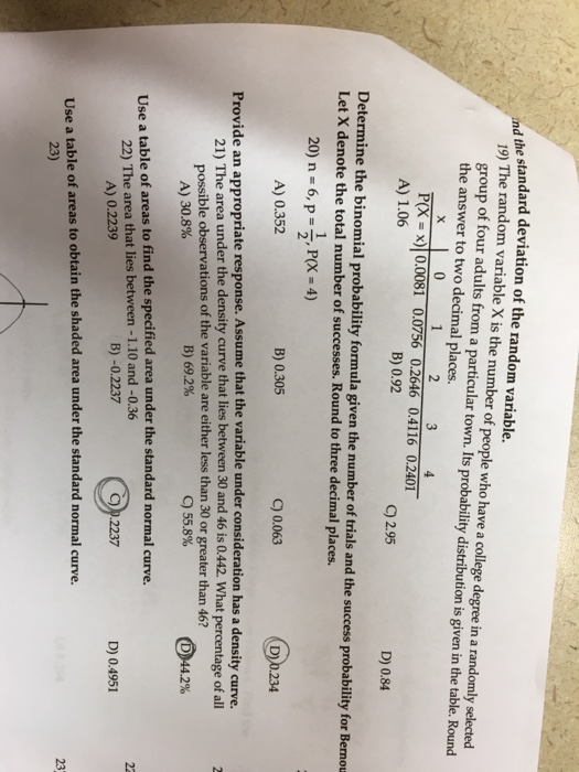 Solved Find The Standard Deviation Of The Random Variable