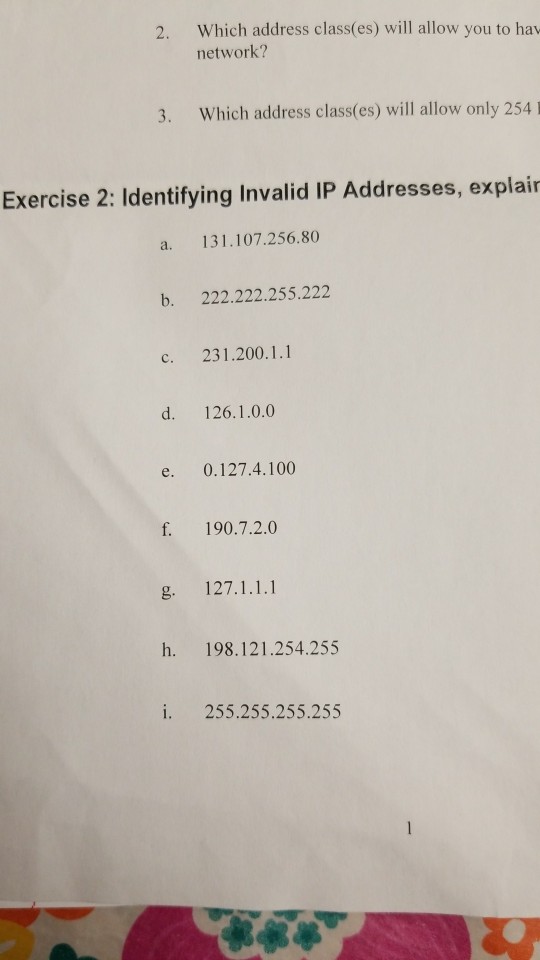 Solved 2. Which address class(es) will allow you to hav 3. | Chegg.com