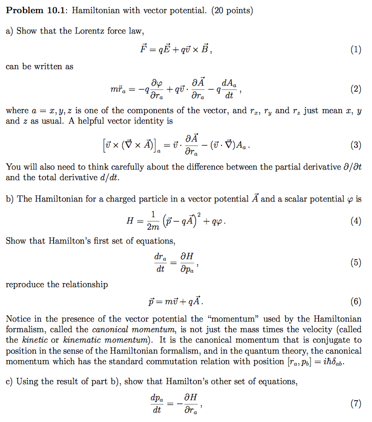 Solved Problem 10.1: Hamiltonian with vector potential. (20 | Chegg.com
