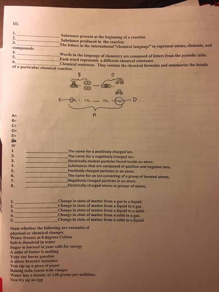 Solved Test Review: Chapter 1B-Matter and Chem Reactions | Chegg.com