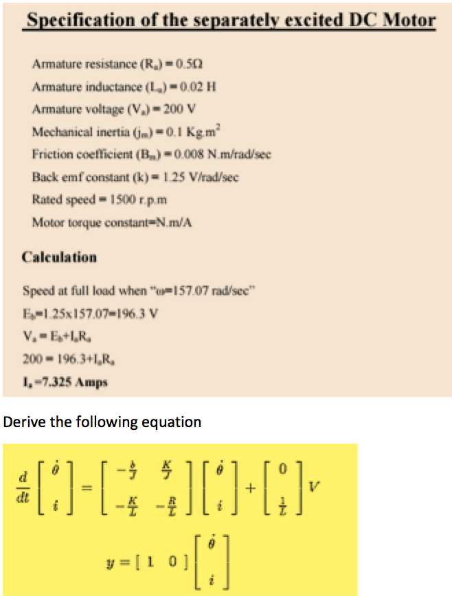 Solved DC Motor speed control Design a state feedback | Chegg.com