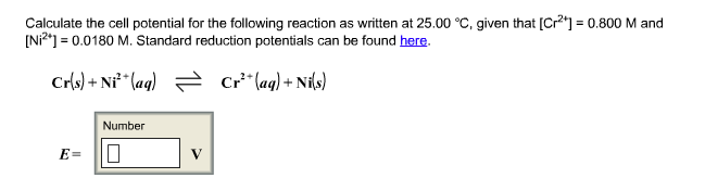 Solved Calculate the cell potential for the following | Chegg.com
