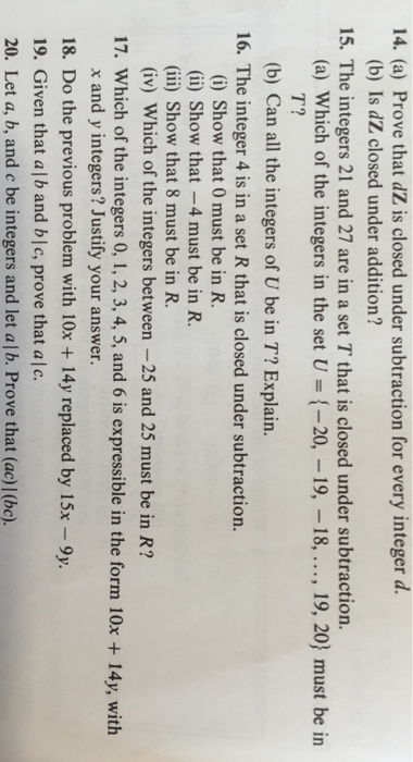 Solved 14. (a) Prove that dZ is closed under subtraction for | Chegg.com