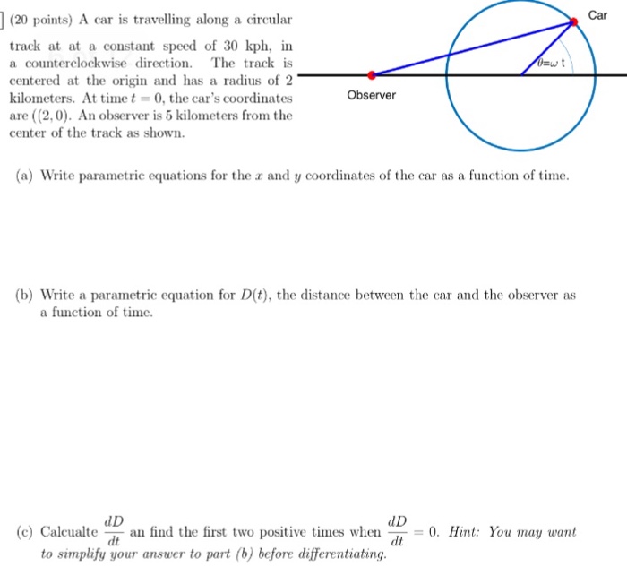 Solved A car is travelling along a circular track at at a | Chegg.com
