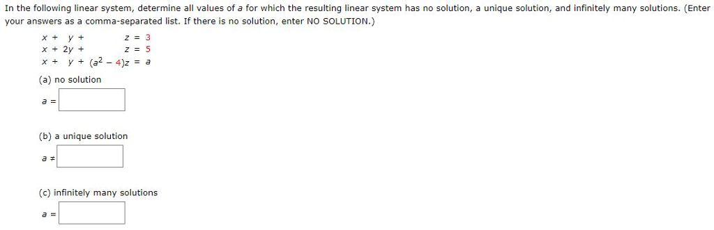 Solved In the following linear system, determine all values | Chegg.com