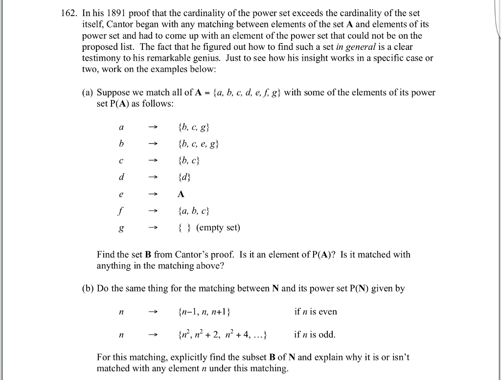 Solved In his 1891 proof that the cardinality of the power | Chegg.com