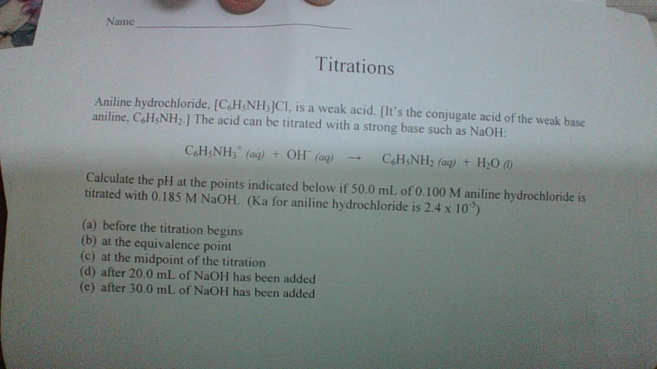 Solved Aniline hydrochloride. [C_6H_5NH_3]Cl. is a weak | Chegg.com