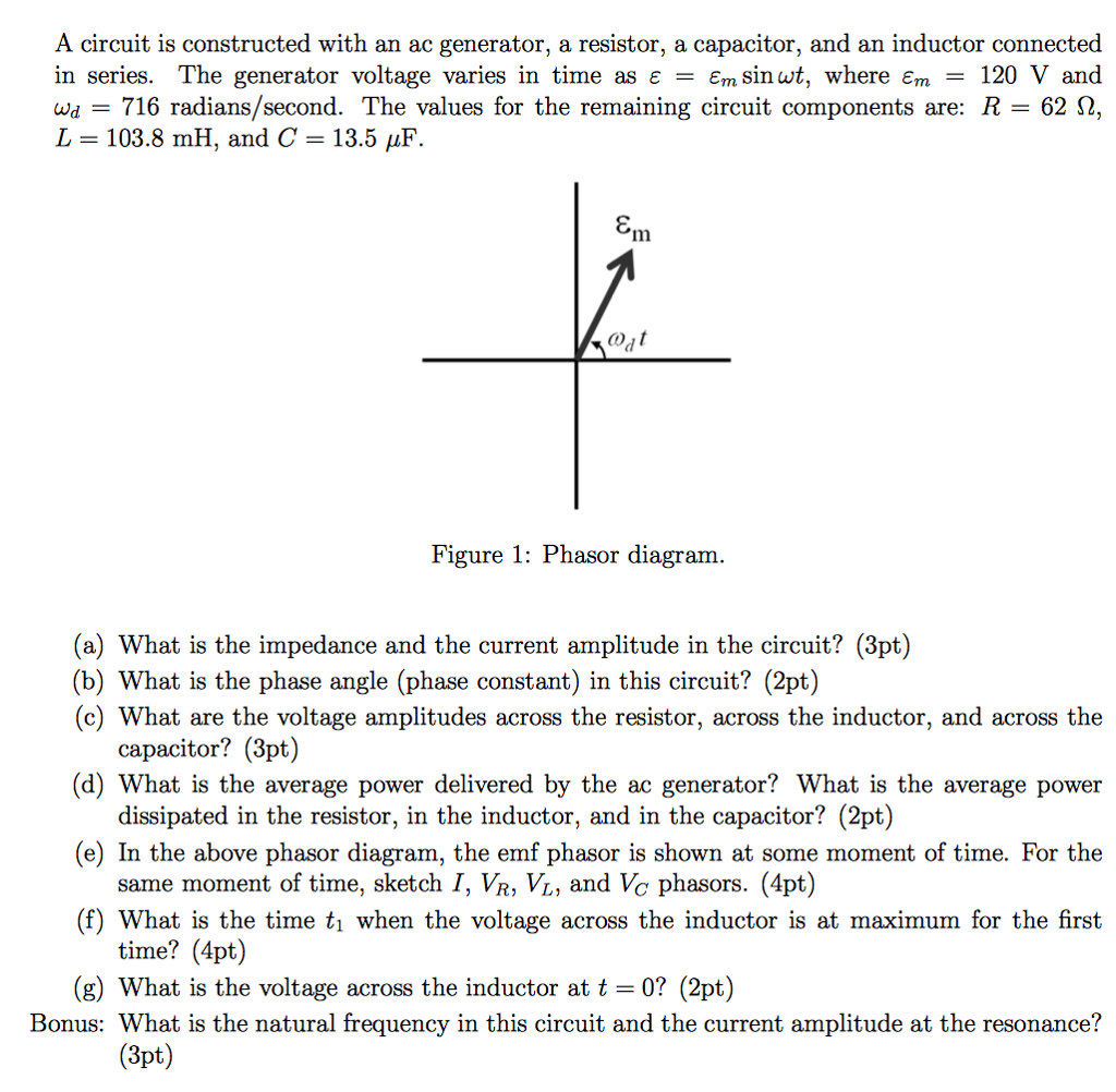 Solved A circuit is constructed with an ac generator, a | Chegg.com
