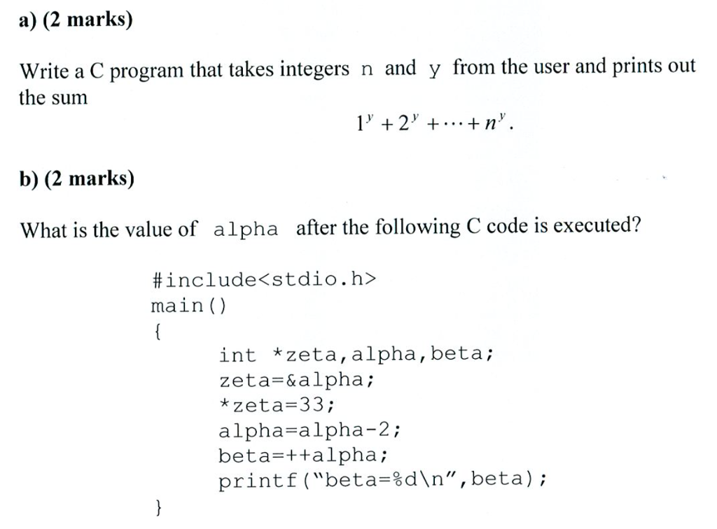 Solved Write a C program that takes integers n and y from | Chegg.com