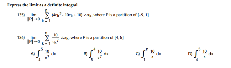 Solved Express the limit as a definite integral. Lim_||p|| | Chegg.com