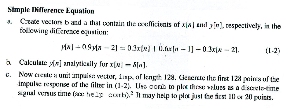 Simple Difference Equation Create vectors b and a | Chegg.com