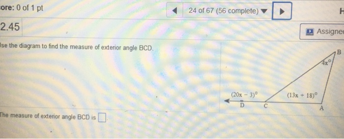Solved Use the diagram to find the measure of extenor angle | Chegg.com