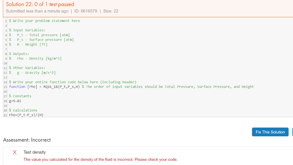 Solved Solution 22:O of 1 test passed Submitted less than a | Chegg.com