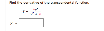 Solved Find the derivative of the transcendental function | Chegg.com