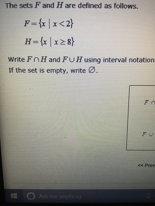Solved The sets F and H are defined as follows. F = {x | x