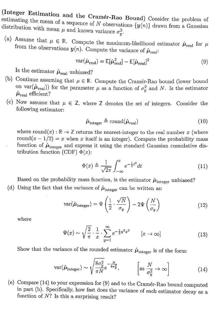 (Integer Estimation and the Cramér-Rao Bound) | Chegg.com